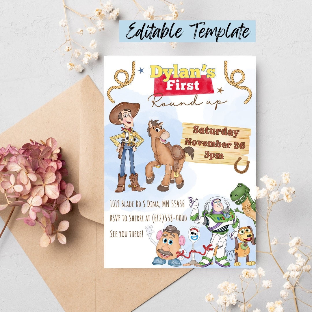 Fully Editable Toy Story Round up Birthday Invitation, Digital and ...