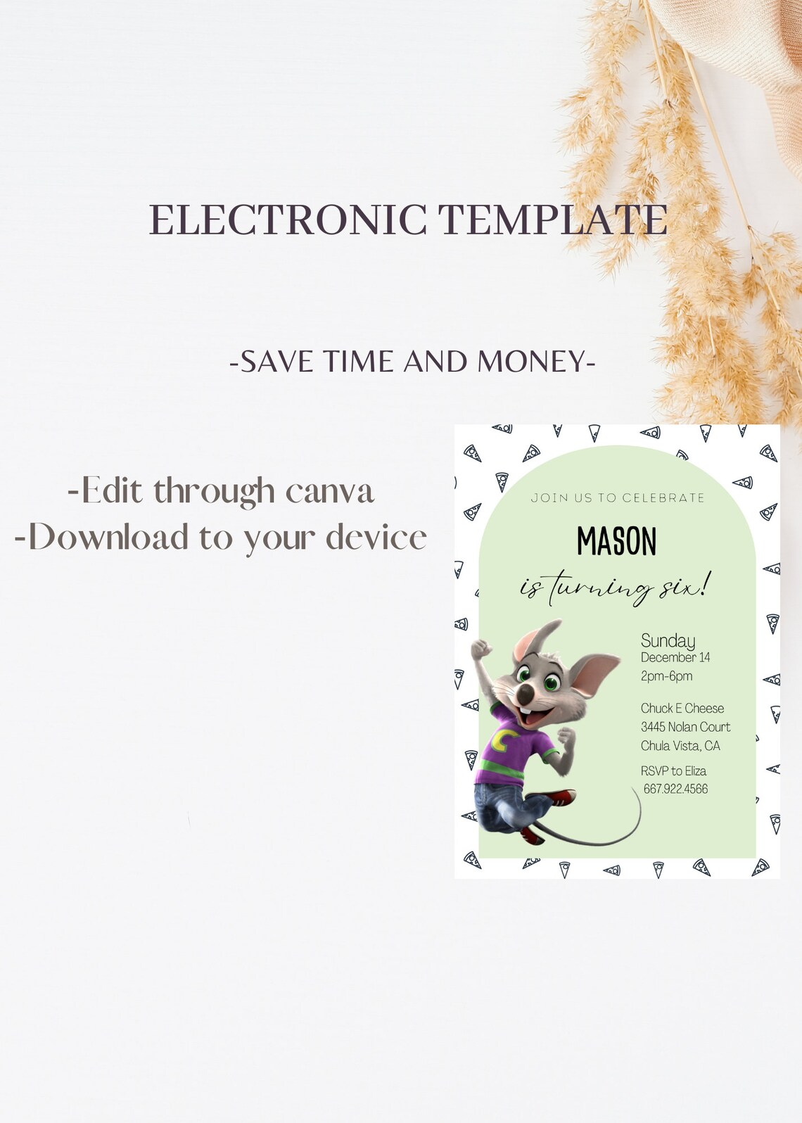 Editable Chuck E Cheese Birthday Invitation Template | Chuck Evite ...