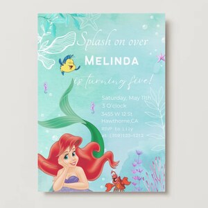 Invitación de cumpleaños editable de la Sirenita de Ariel, invitación ...