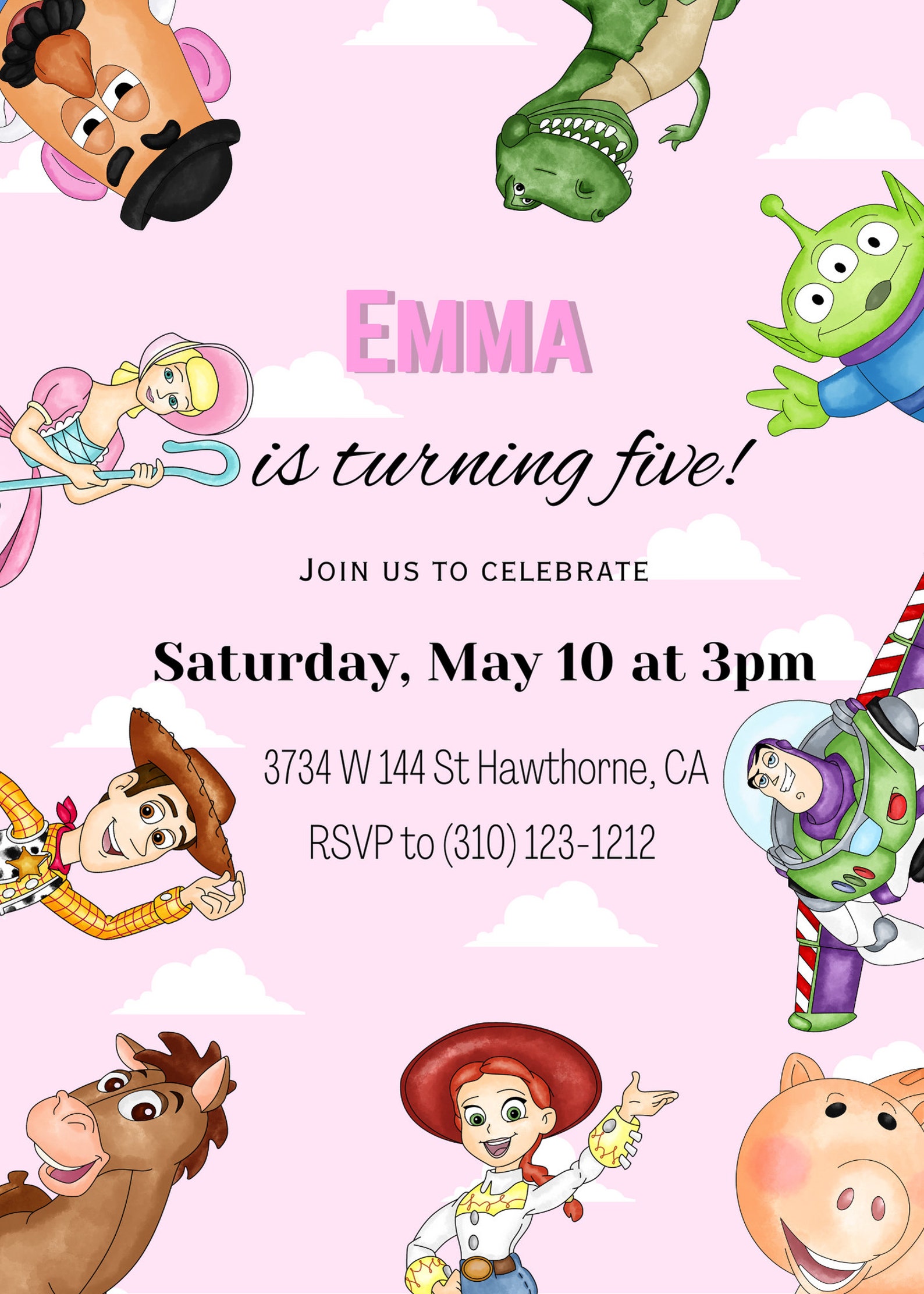 Pink Toy Story Birthday Invitation Digital and Printable - Etsy