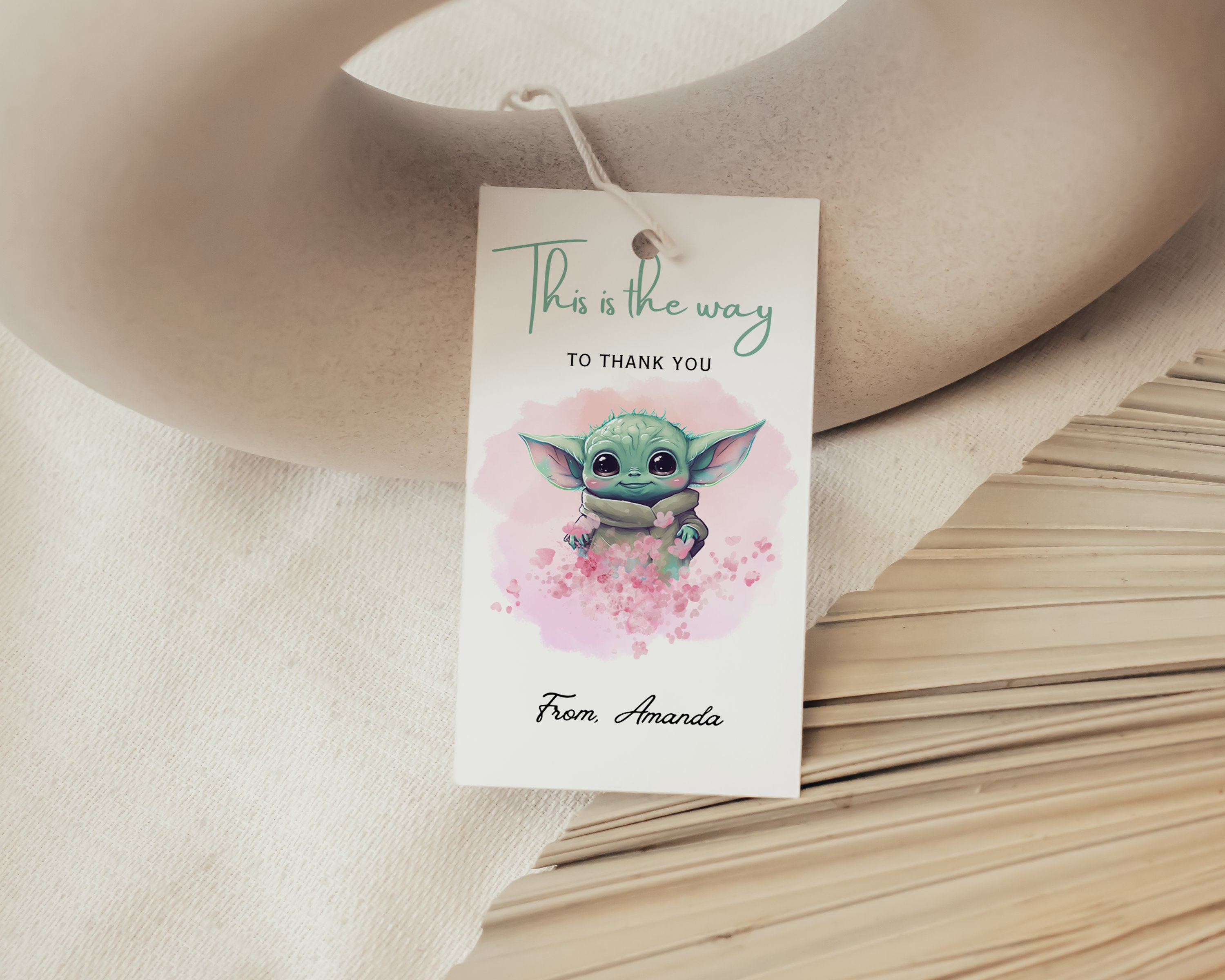 Baby Yoda Birthday Thank You Tags in Pink, Printable Grogu Thank You ...