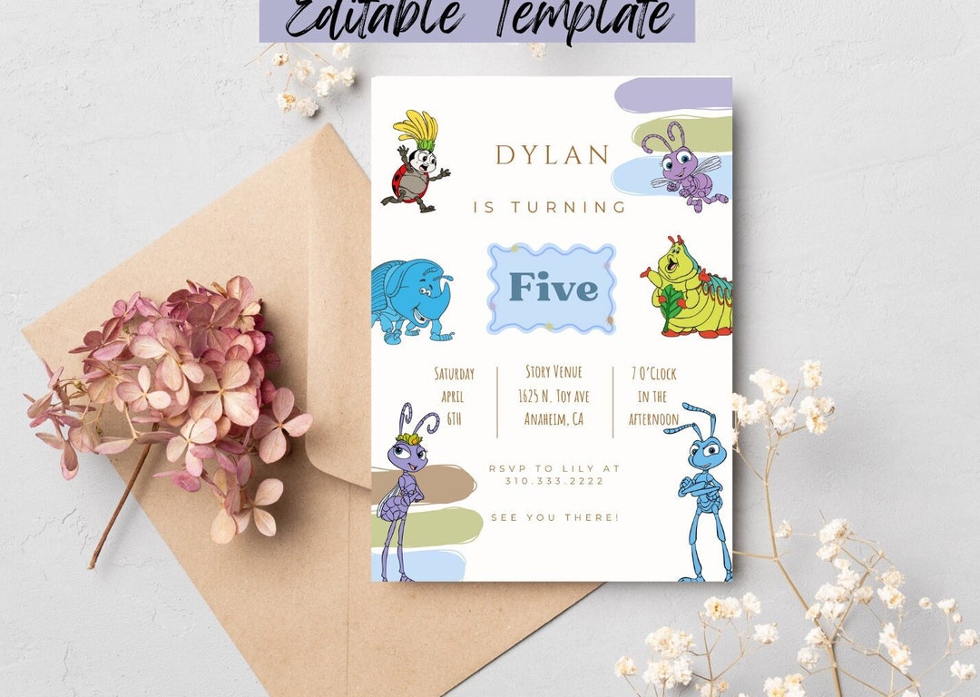 A Bug’s Life Birthday Invitation, Digital and Printable Invite, Bugs ...