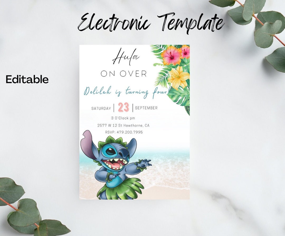Editable Stitch Birthday Invitation, Digital and Printable Invite, Pool ...