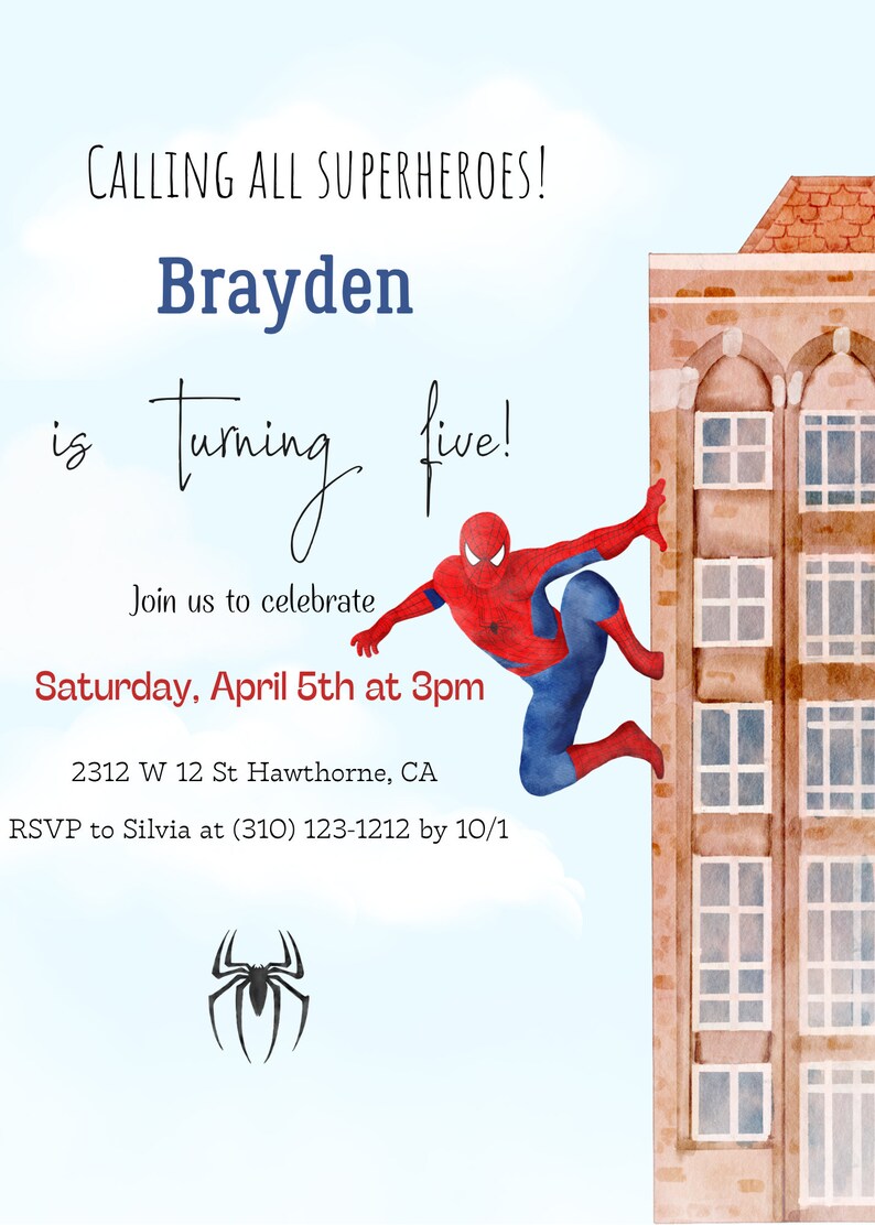 Spider-man Birthday Invitation Digital and Printable - Etsy