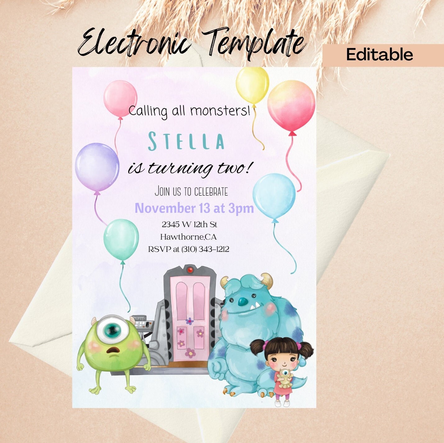 Monsters Inc Birthday Invitation Digital and Printable - Etsy