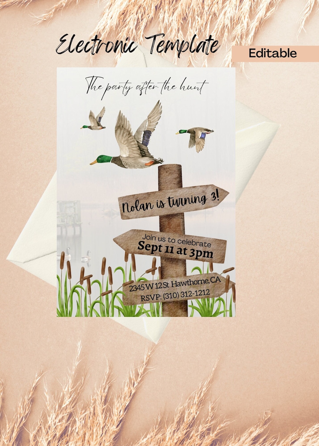 Duck Birthday Invitation, Duck Hunting Birthday Invitation, Digital and ...