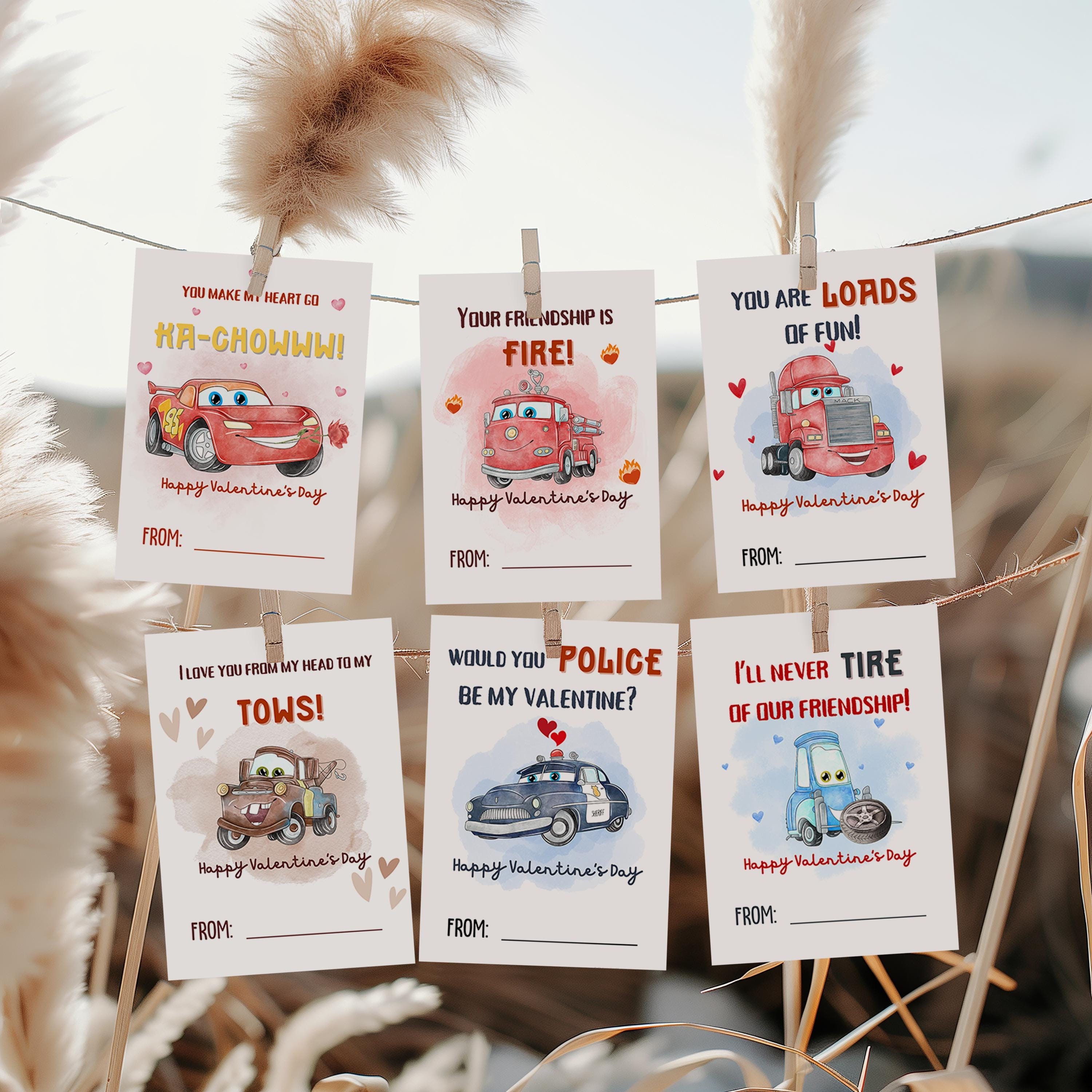Cars Valentines Day Card, Tags for Valentine, Kids Funny Valentine ...