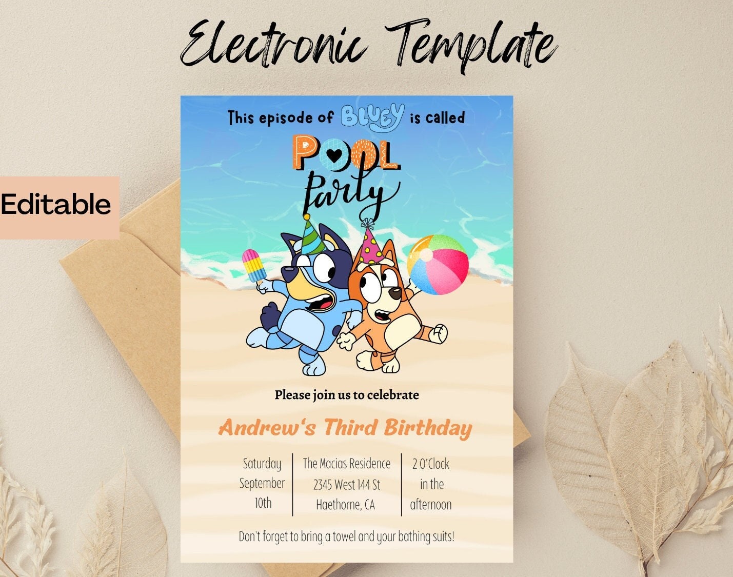 Bluey Pool Party Birthday Invitation Printable and Digital - Etsy