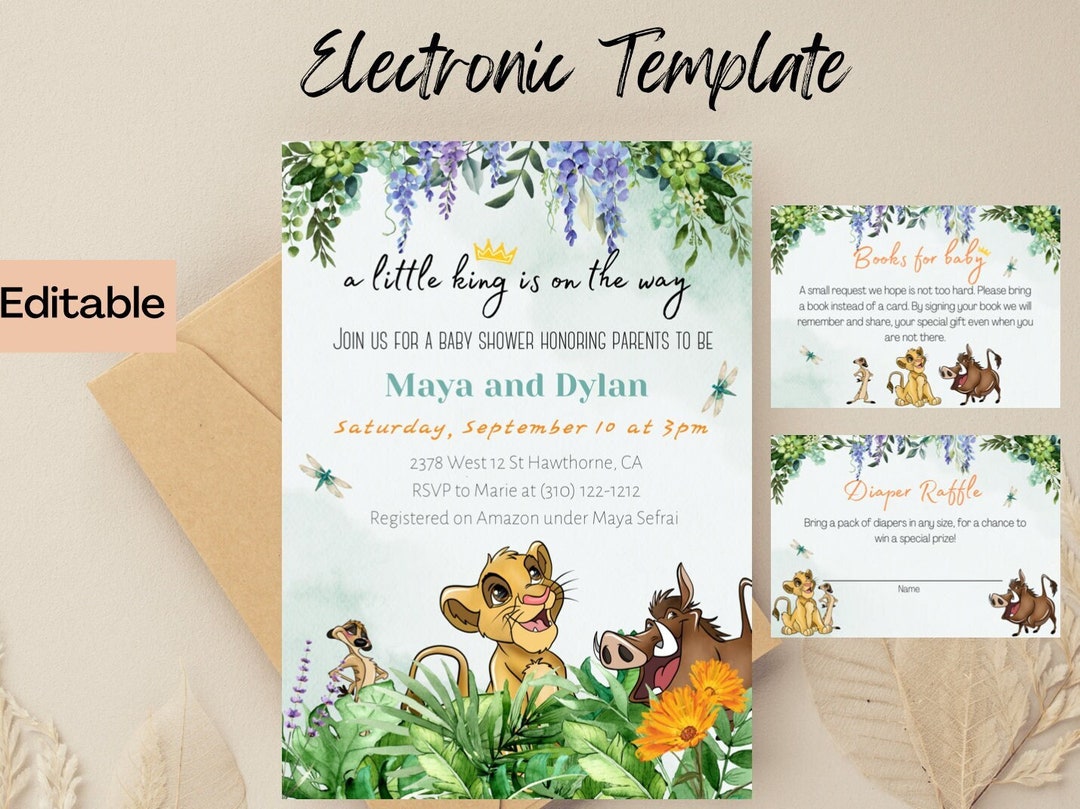 Lion King Baby Shower Invitation, Digital and Printable Invite - Etsy