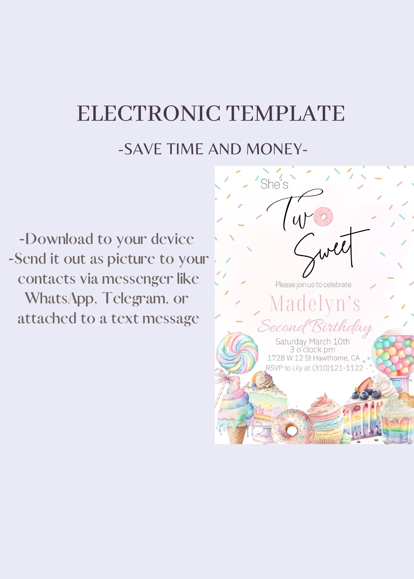 Two Sweet Candy Birthday Invitation Candyland Digital and - Etsy