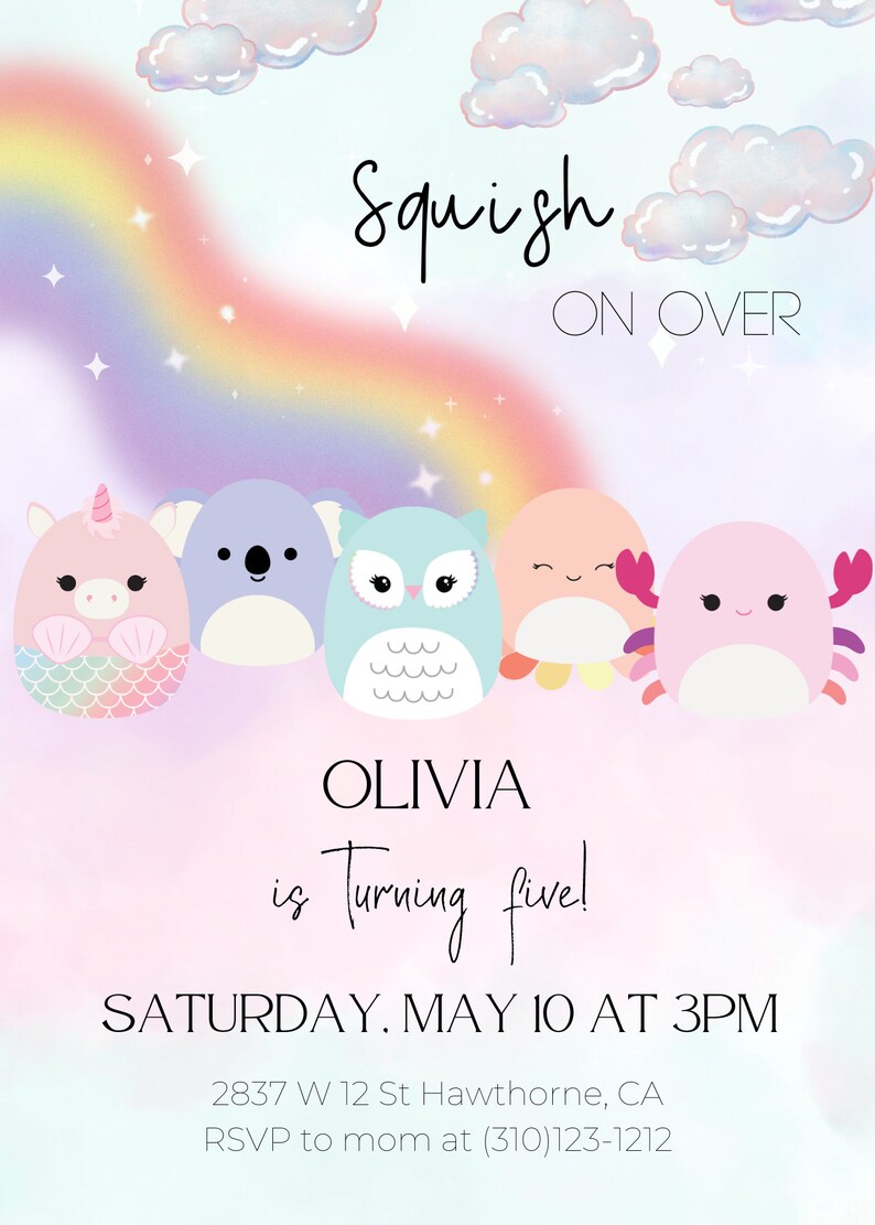 Squishmallow Birthday Invitation Digital and Printable - Etsy