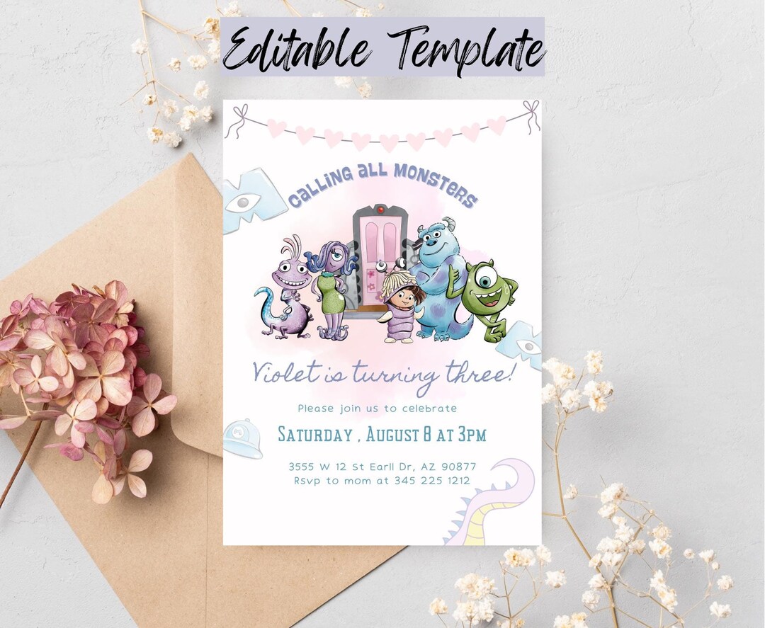 Editable Monsters Inc Birthday Invitation, Digital and Printable, Our ...