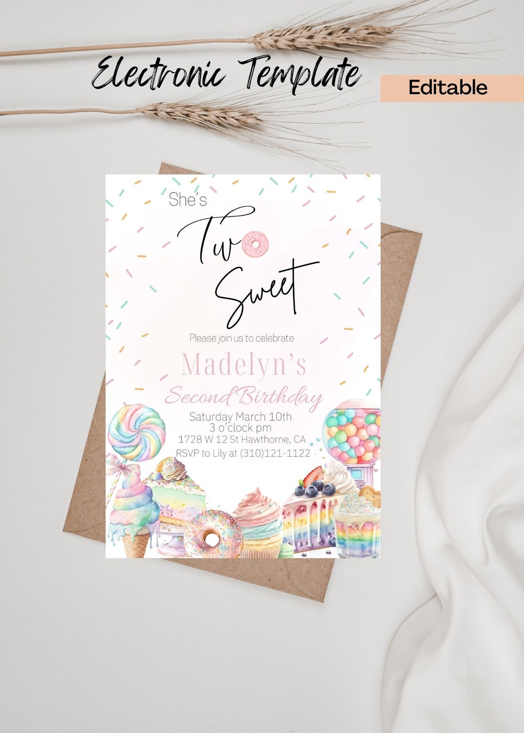 Two Sweet Candy Birthday Invitation, Candyland Digital and Printable ...