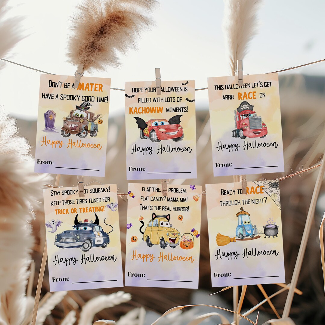 Cars Digital Halloween Cars, Tags for Halloween Candy, Kids Funny ...