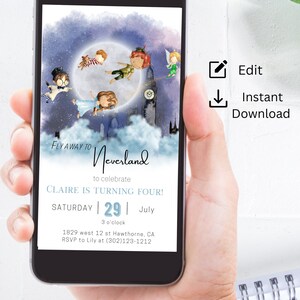 Peter Pan Birthday Invitation, Digital Neverland Invite, Tinkerbell ...
