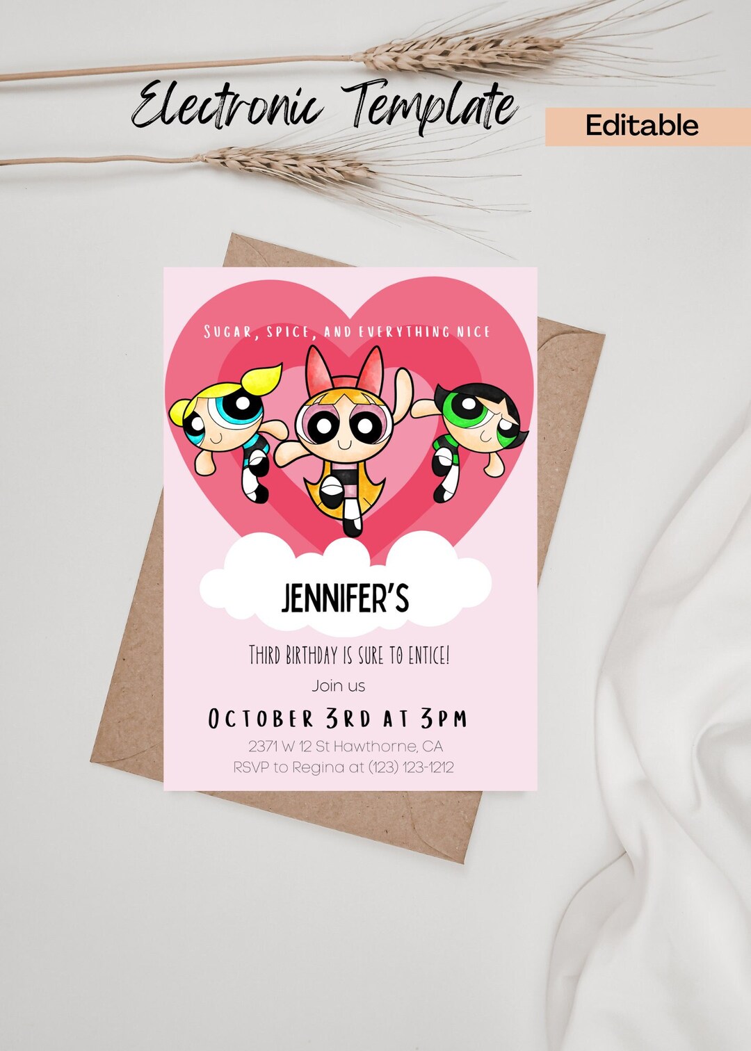 Powerpuff Girls Birthday Invitation, Digital and Printable Birthday ...