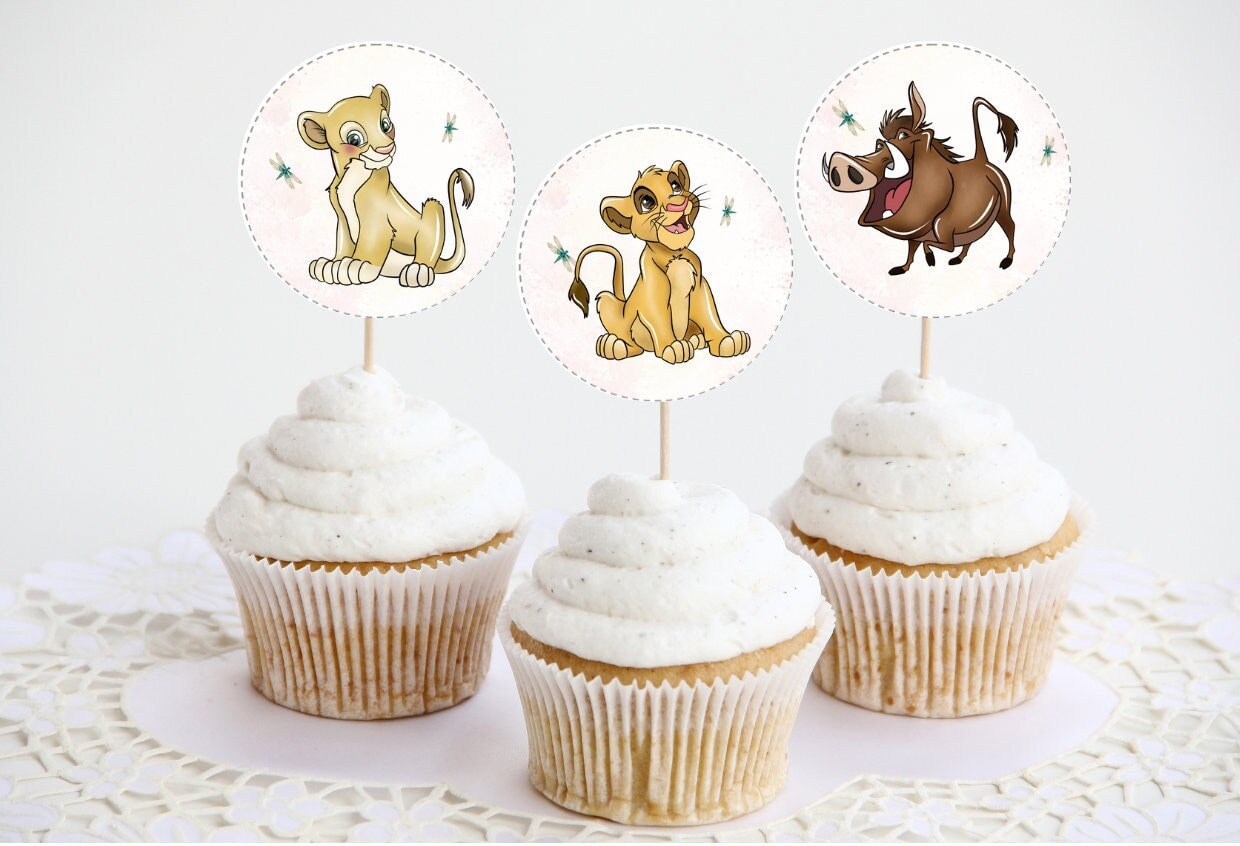 Lion King Cupcake Toppers, Pink Nala and Simba Printable Cupcake Topper ...