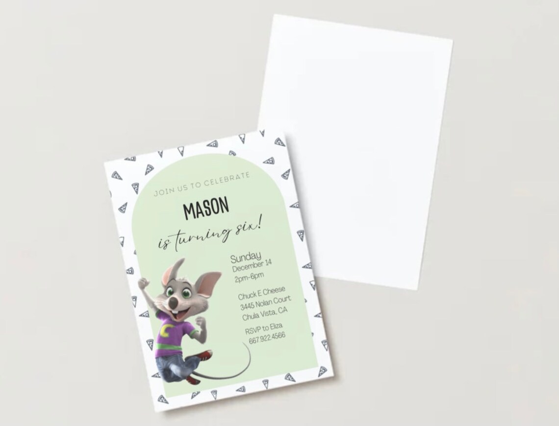 Editable Chuck E Cheese Birthday Invitation Template | Chuck Evite ...