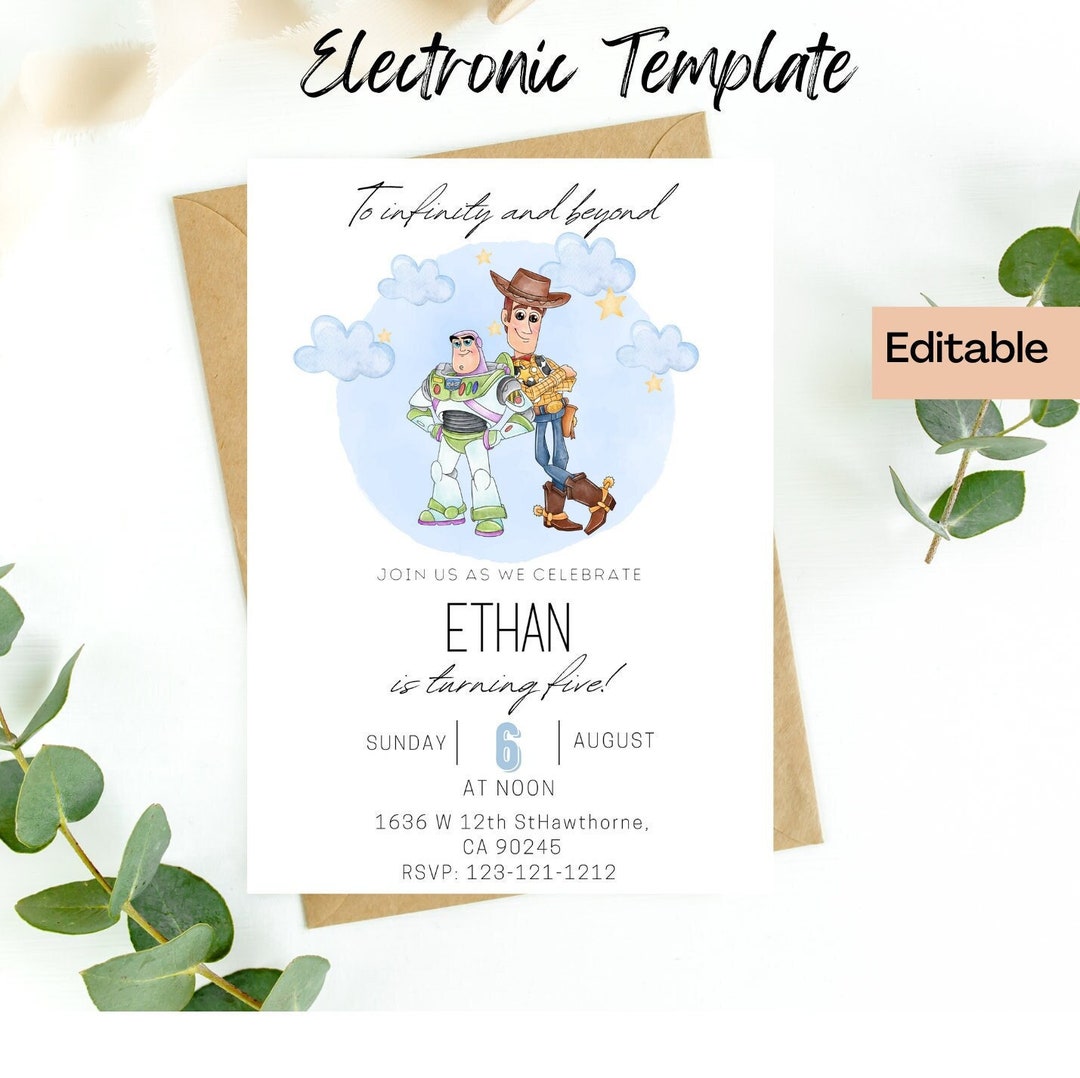 Buzz Lightyear and Woody Birthday Invitation, Digital and Printable Toy ...