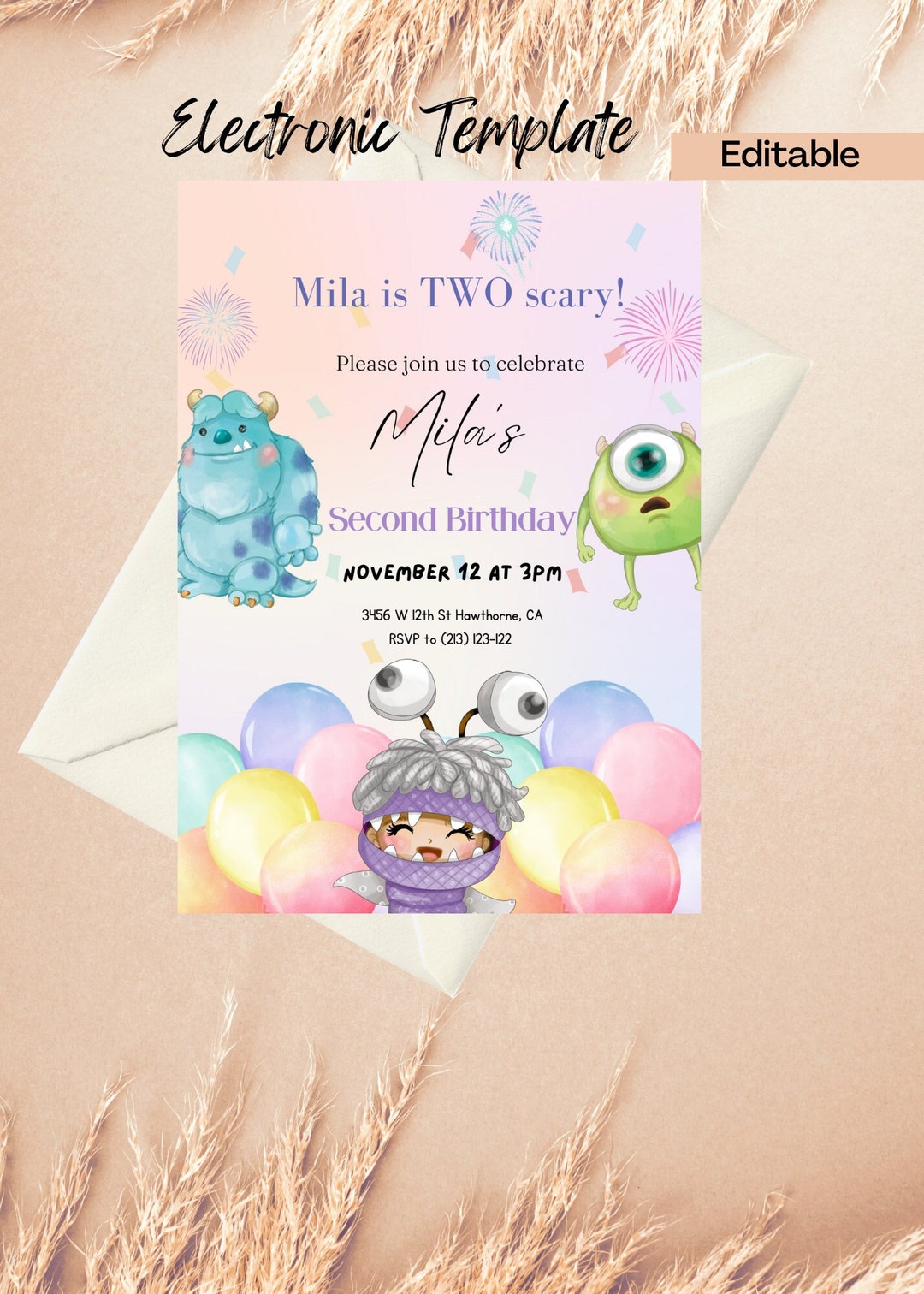 Monsters Inc Second Birthday Invitation, Digital and Printable Monsters ...