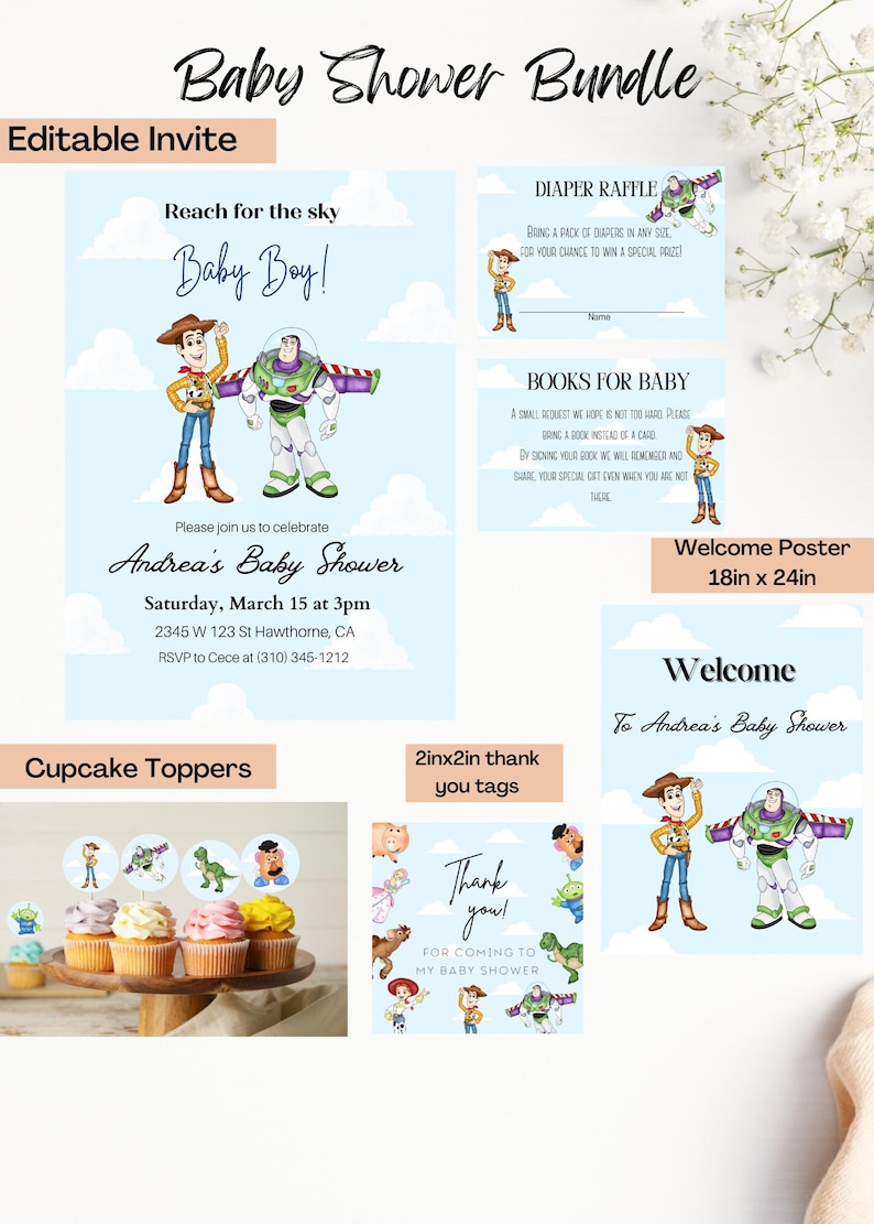 Baby Boy Toy Story Baby Shower Bundle, Digital and Printable Woody and ...