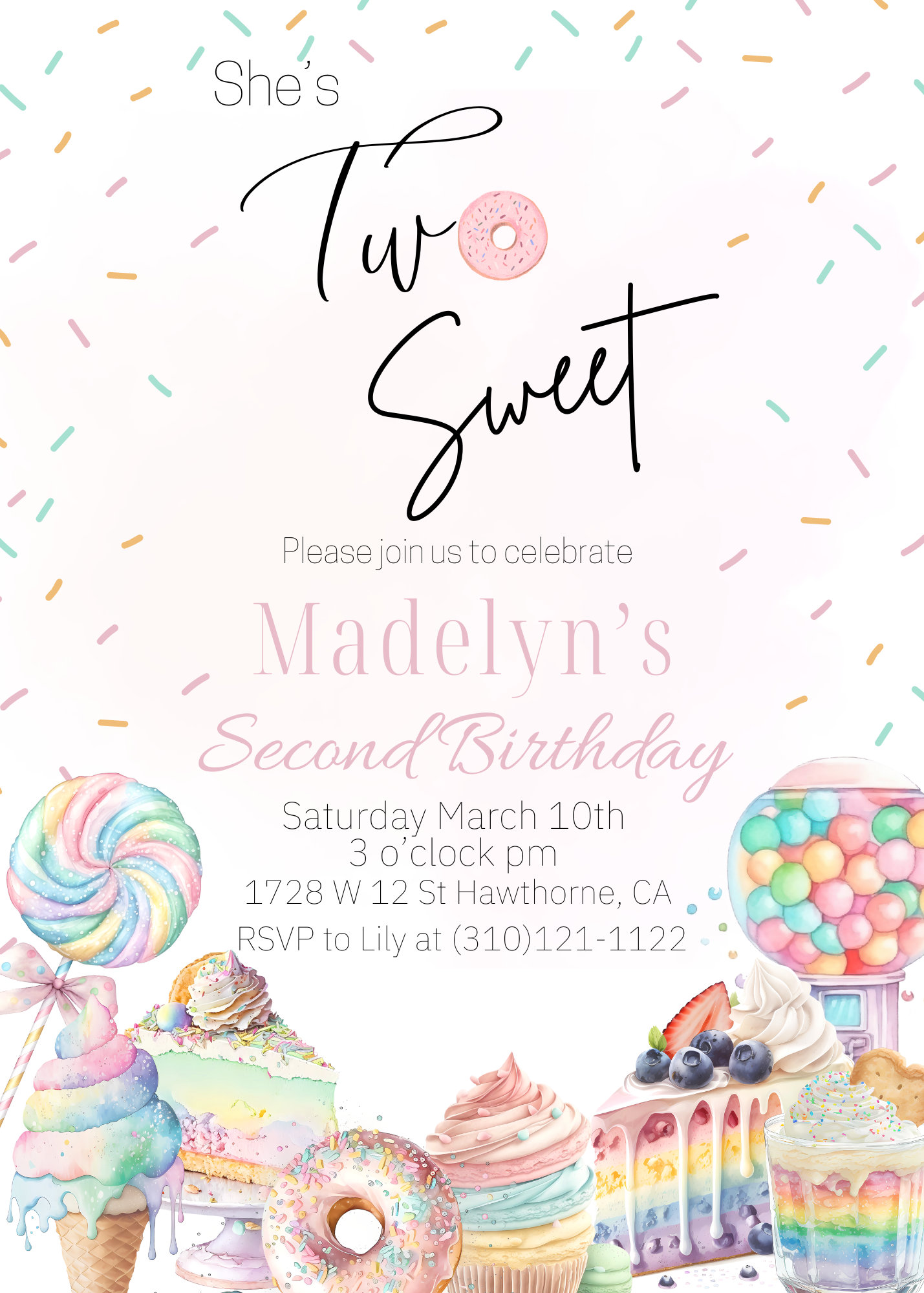 Two Sweet Candy Birthday Invitation Candyland Digital and - Etsy