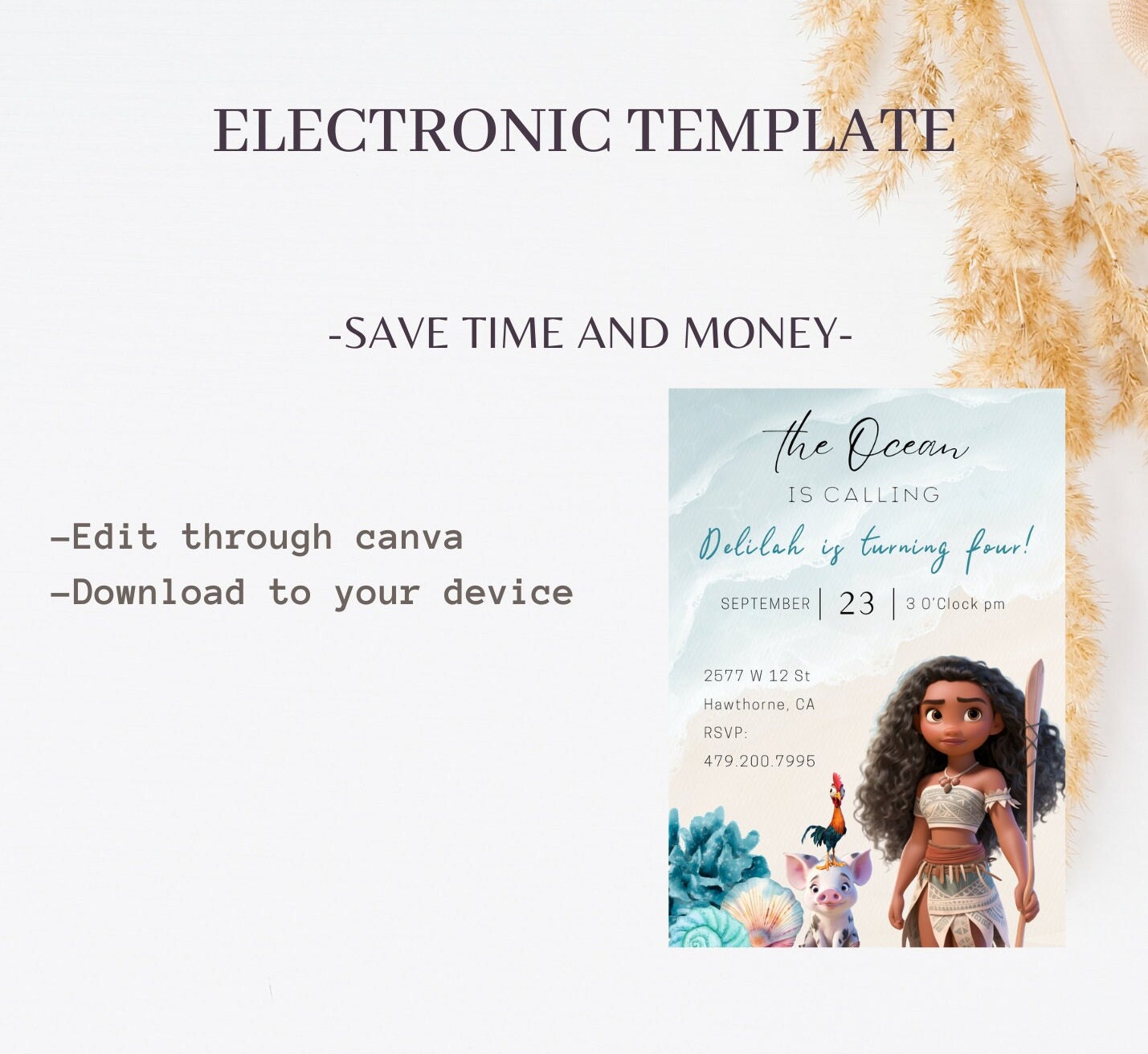 Editable Moana Birthday Invitation, Digital and Printable Princess ...