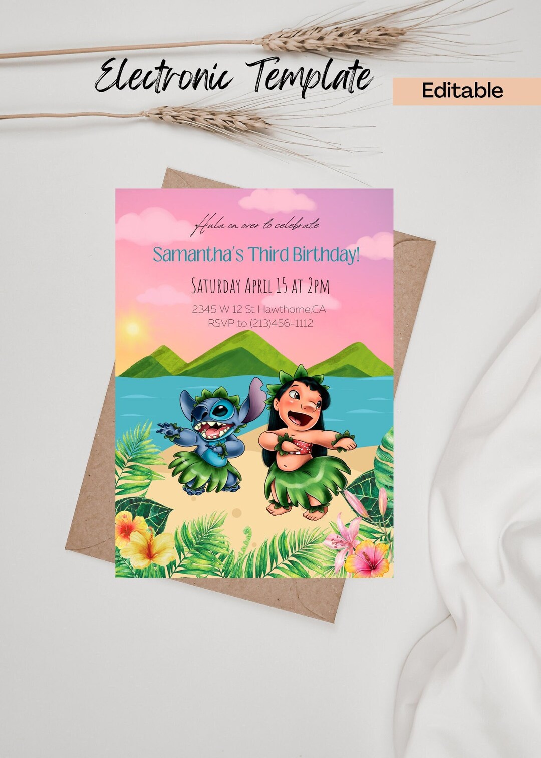 Lilo and Stitch Birthday Invitation. Digital and Printable Invitation ...