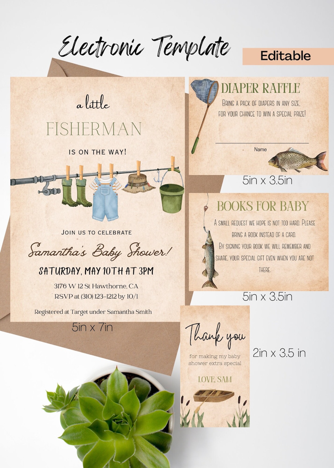 Fishing Baby Shower Invitation Bundle, Digital and Printable Invite, A ...