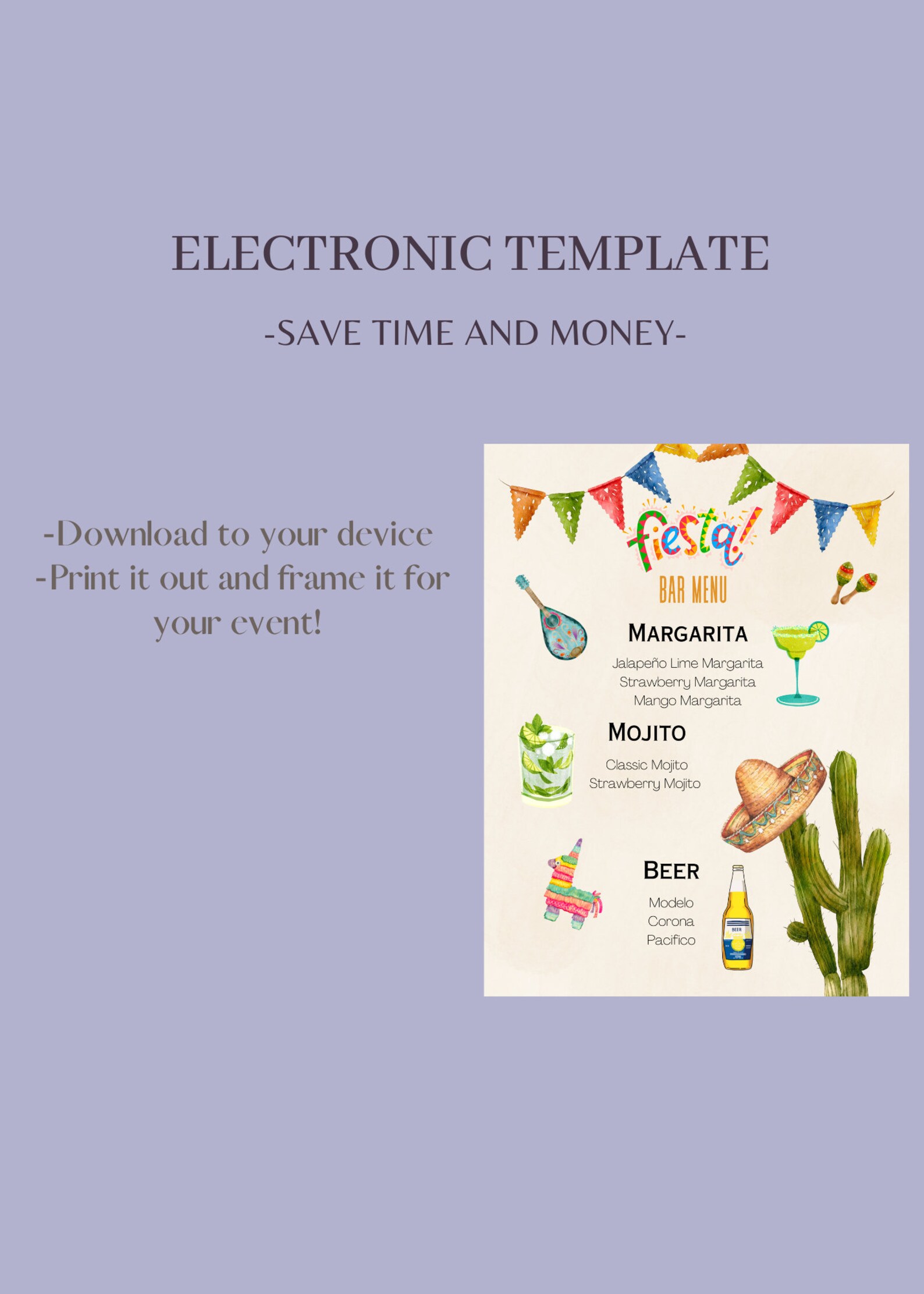 Fiesta Party Bar Menu Watercolor Editable Bar Menu - Etsy