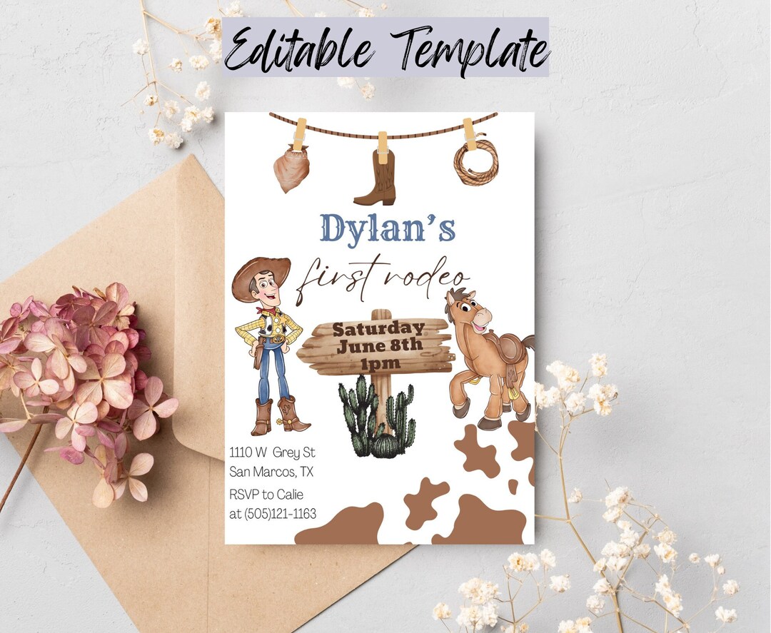 Fully Editable Toy Story Rodeo/round up Birthday Invitation, Digital ...