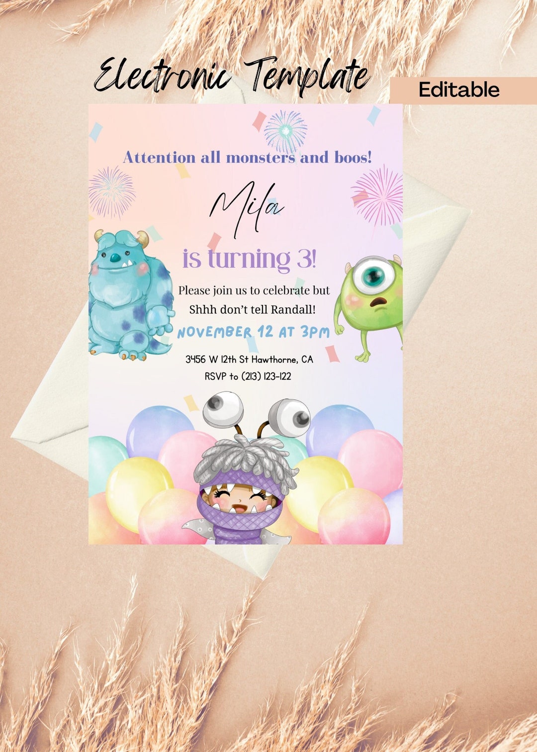 Monsters Inc Birthday Invitation, Digital and Printable Monsters Inc ...