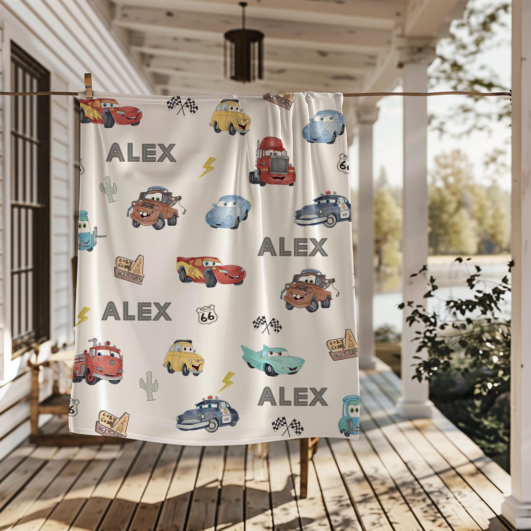 Route 66 Disney Cars Velveteen Plush Blanket - Personalized Lightning ...