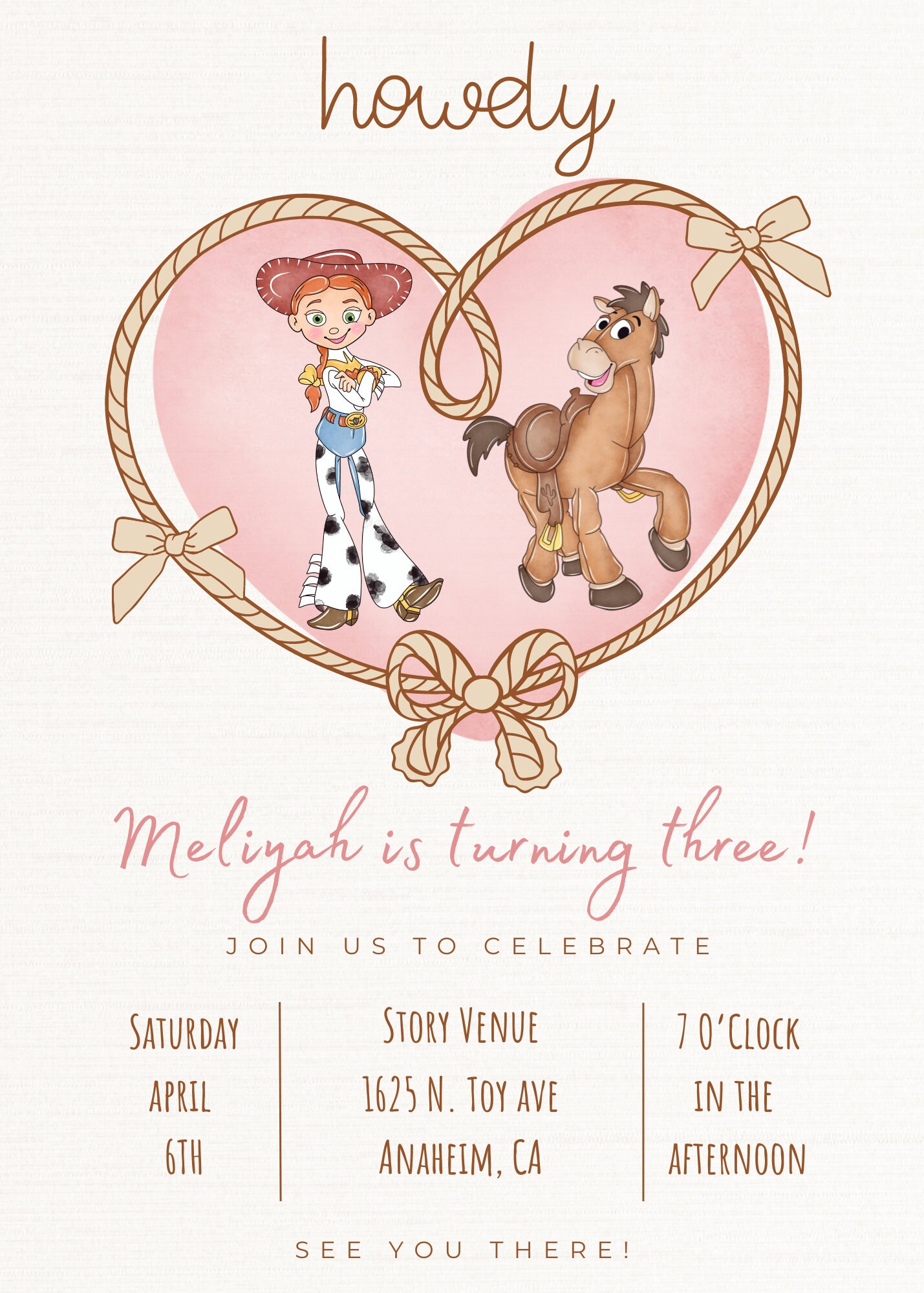 Pink Cowgirl Birthday Invite, Toy Story Birthday Invitation, Pink Toy ...
