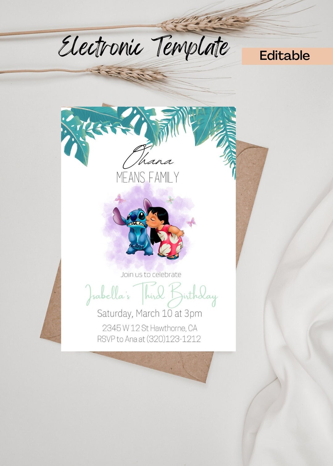 Lilo and Stitch Birthday Invitation, Digital and Printable Invitation ...
