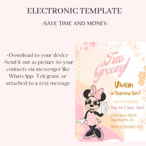 Minnie Mouse Birthday Invitation, Digital and Printable Two Groovy ...