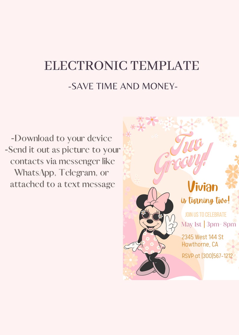 Minnie Mouse Birthday Invitation Digital and Printable Two - Etsy