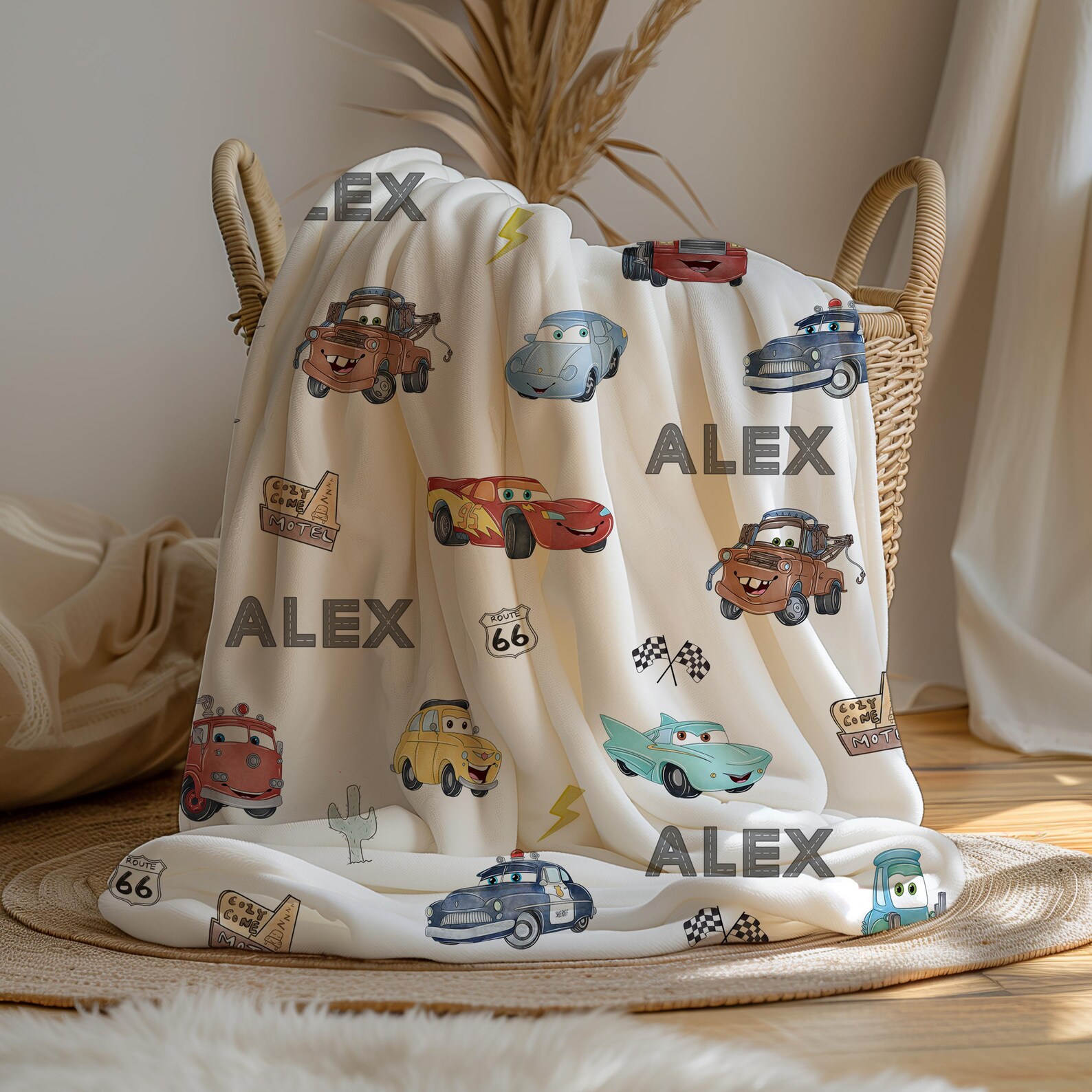 Route 66 Disney Cars Velveteen Plush Blanket - Personalized Lightning ...
