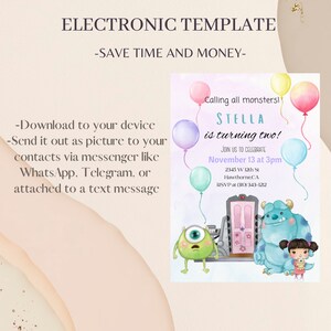 Monsters Inc Birthday Invitation, Digital and Printable Invitation ...