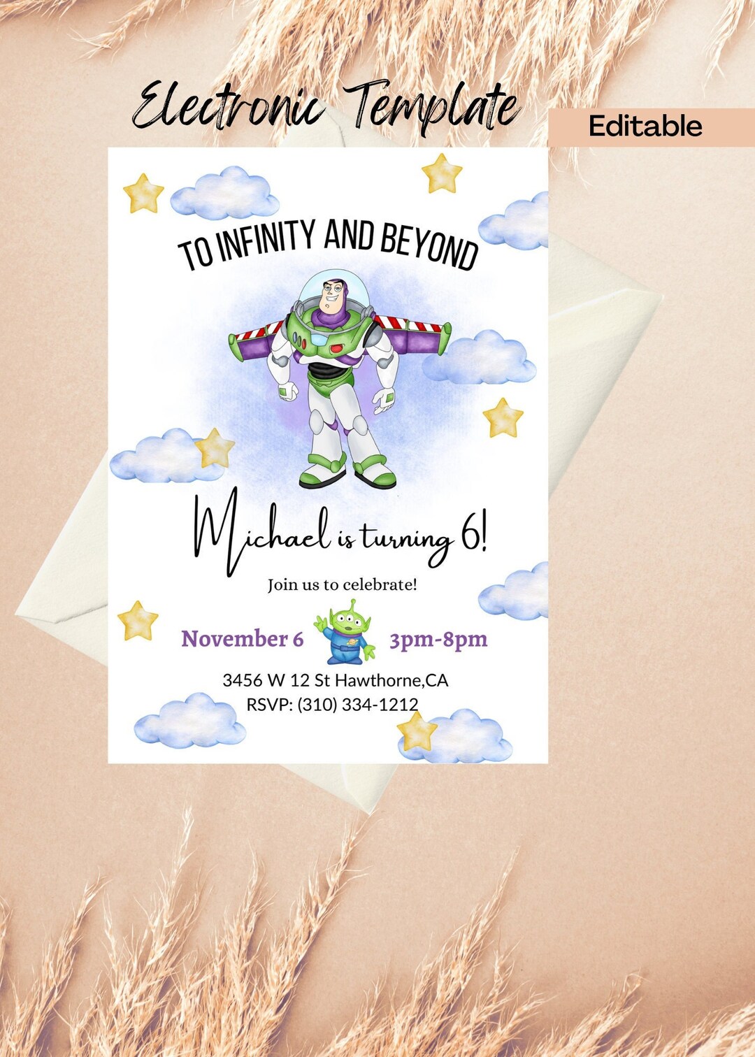 Buzz Lightyear Birthday Invitation, Digital and Printable Invite, Toy ...