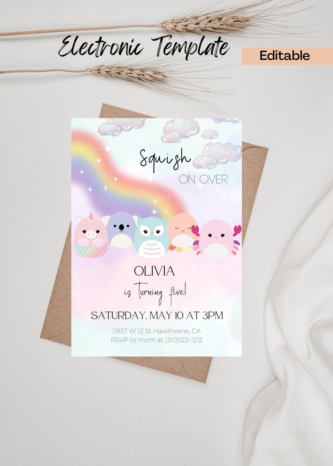 Squishmallow Birthday Invitation, Digital and Printable Invitation - Etsy