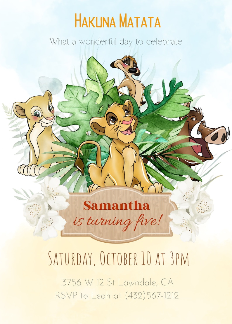 Lion King Birthday Invitation Digital and Printable Invite - Etsy