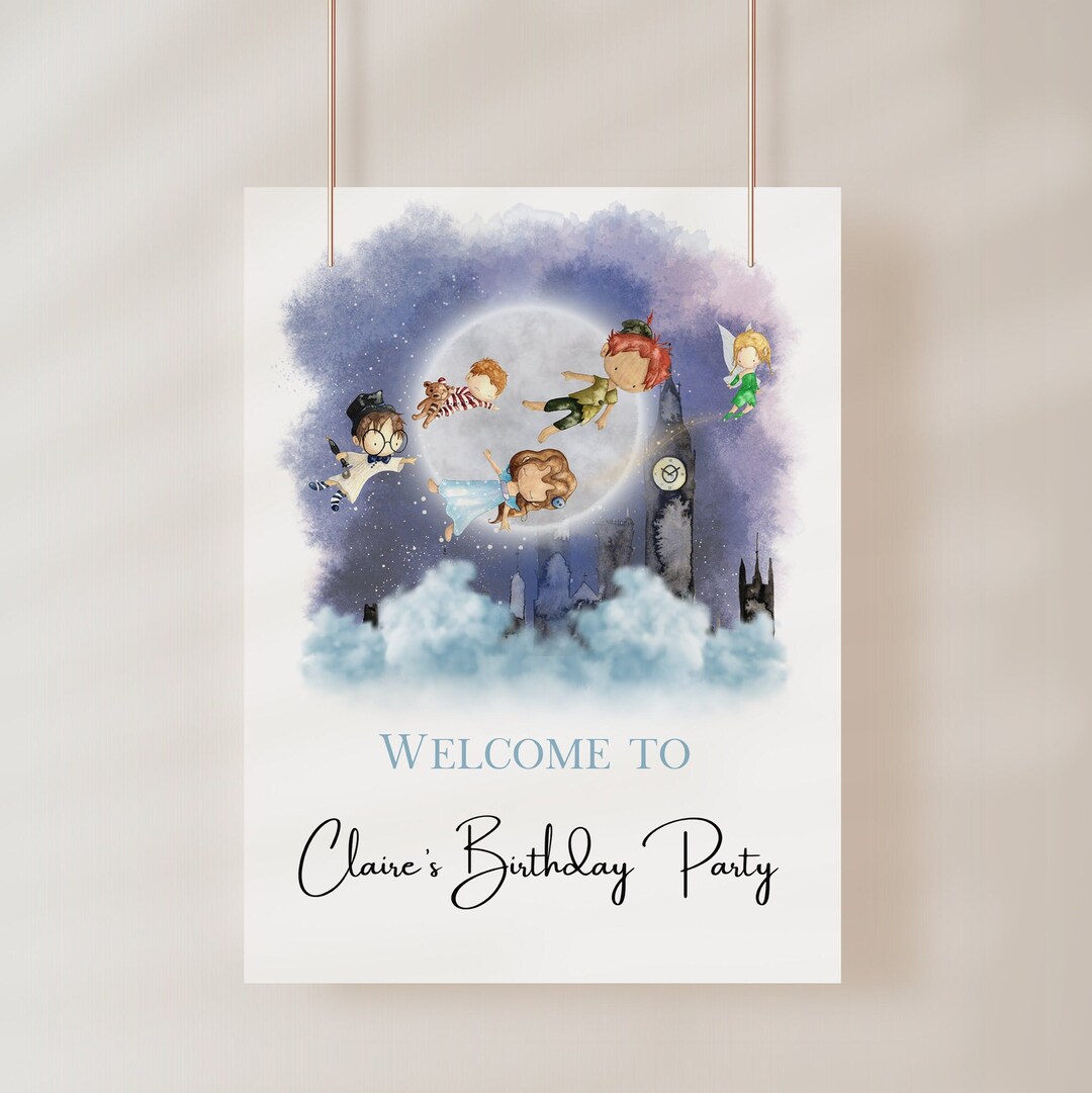 Editable Peter Pan Birthday Welcome Poster, Digital Neverland Welcome ...