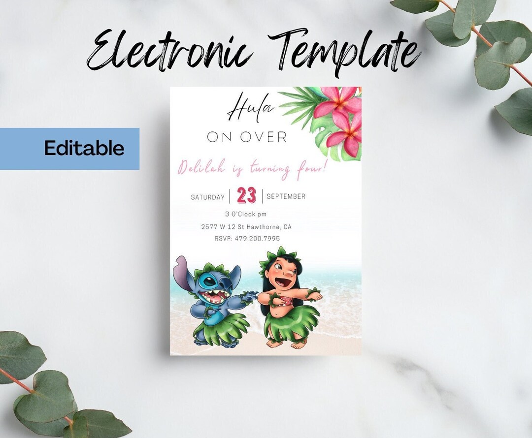 Editable Lilo and Stitch Birthday Invitation Digital and - Etsy