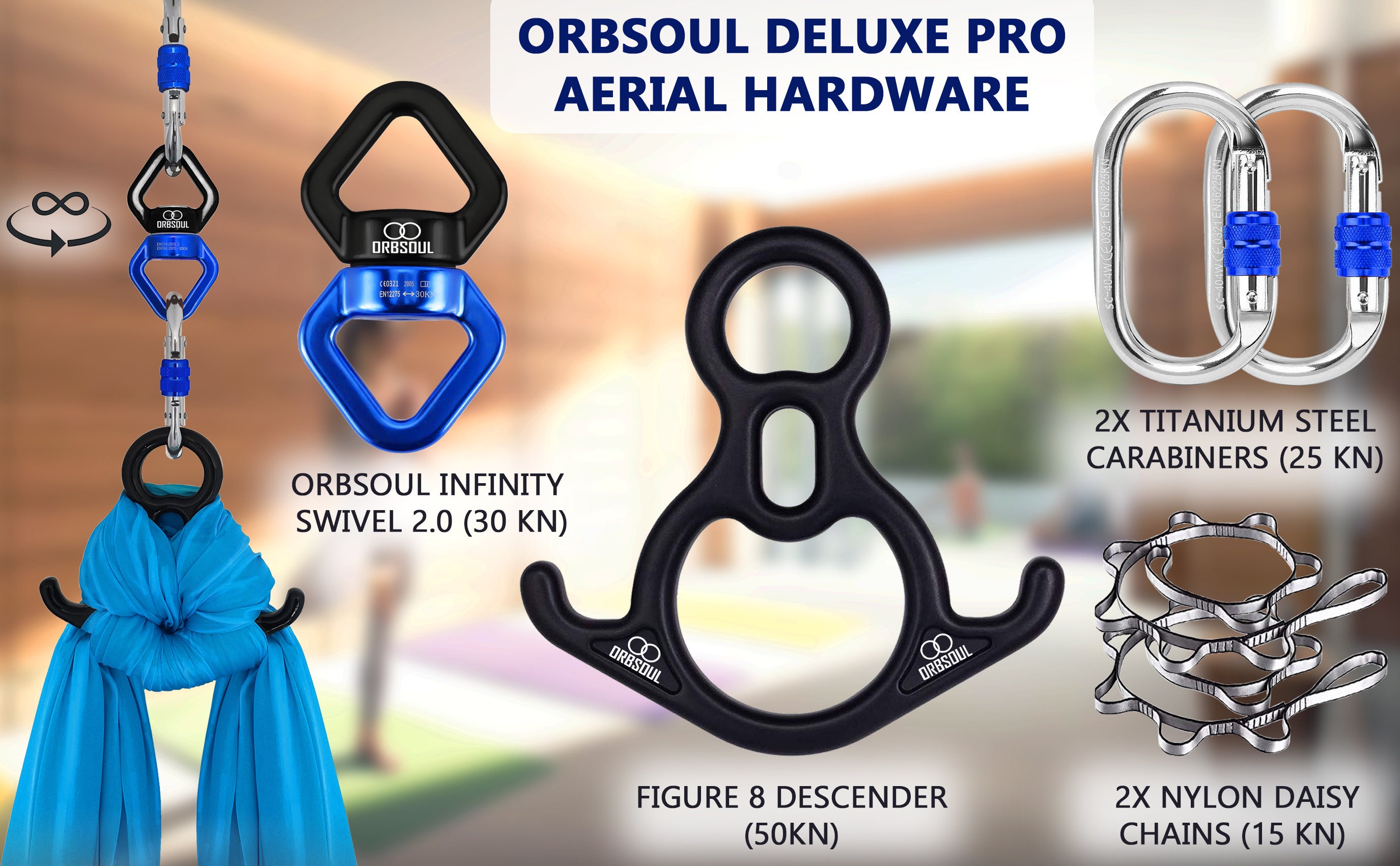 Orbsoul Aerial Silks Hardware deluxe PRO Set Safety | Etsy