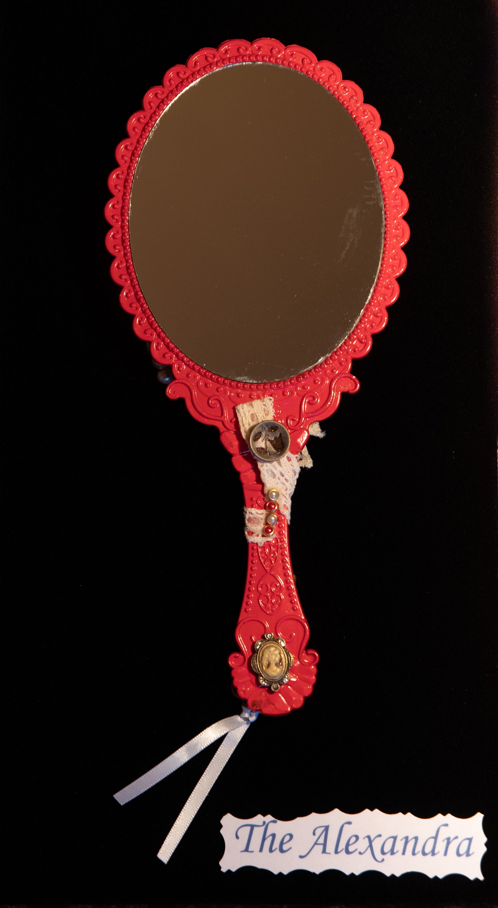 Hand Mirror. the Alexandra, Hand Crafted, Vintage Perfume Button and ...