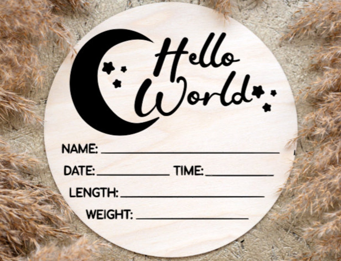 Hello World Birth Announcement SVG PNG, Wood Round, Welcome Baby - Etsy