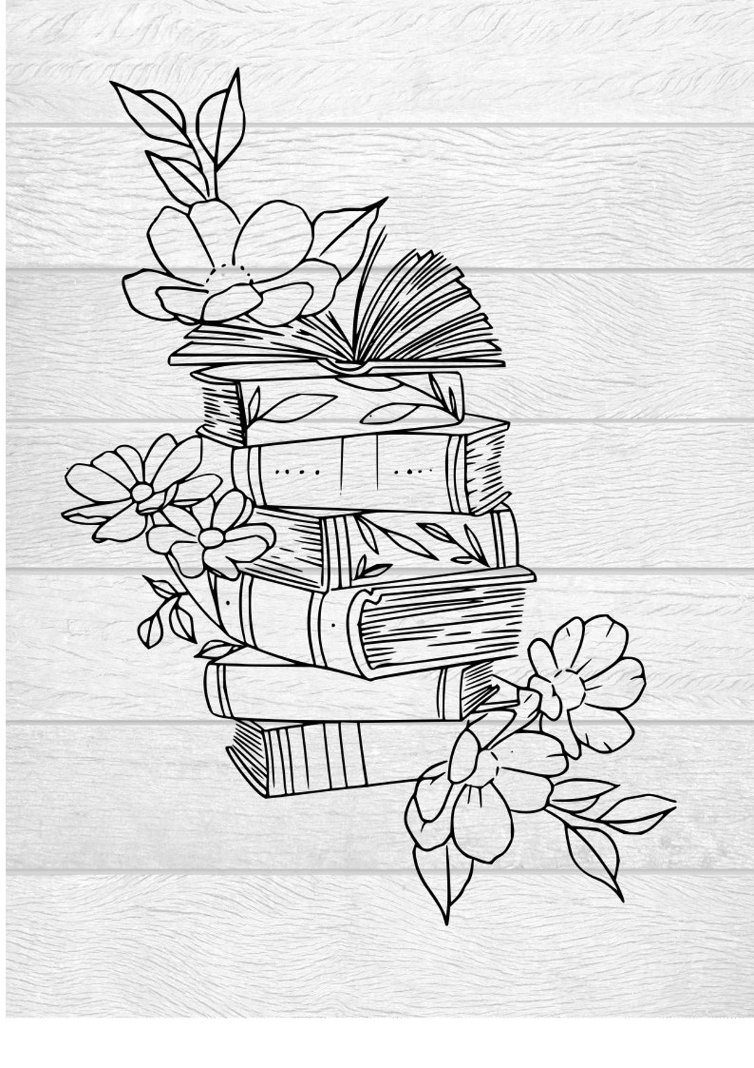 Books SVG, Stack of Books, Minimalist SVG, Flowers SVG, Boho, Digital ...