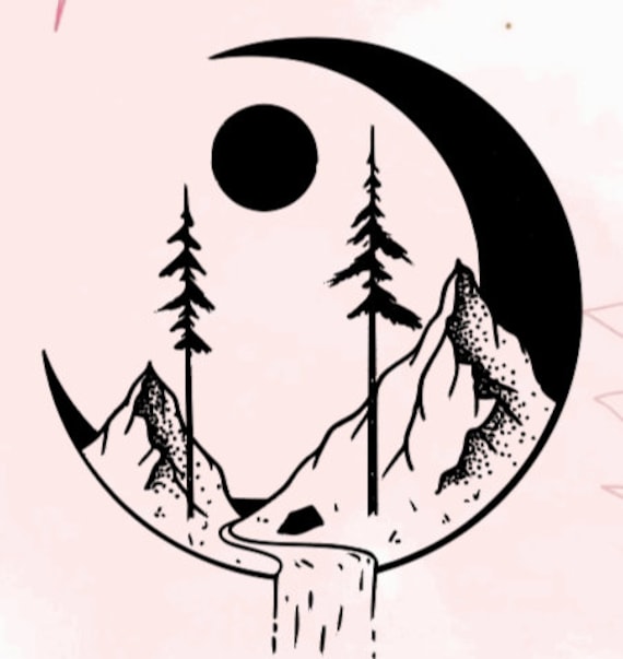 Waterfall and Moon SVG PNG Mountains SVG | Etsy
