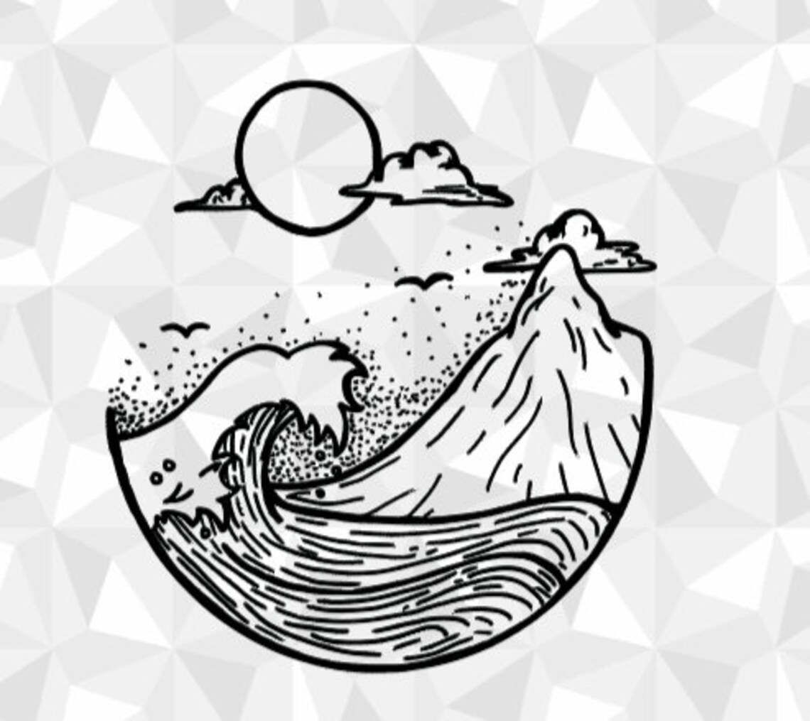Waves and Mountains SVG PNG Digital File Ocean SVG | Etsy
